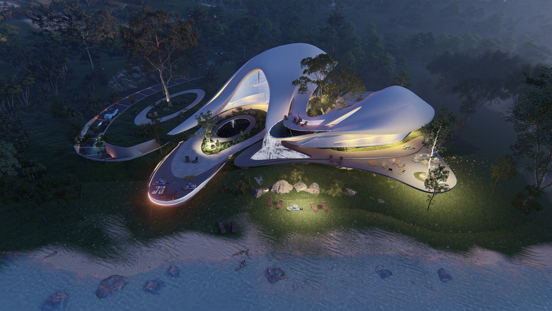 ArtStation - organic form beach villa architecture 3d model revit ...