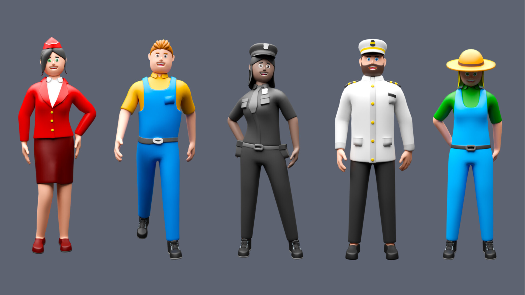 ArtStation - Cartoon characters 3 professions Low-poly 3D model | Game ...