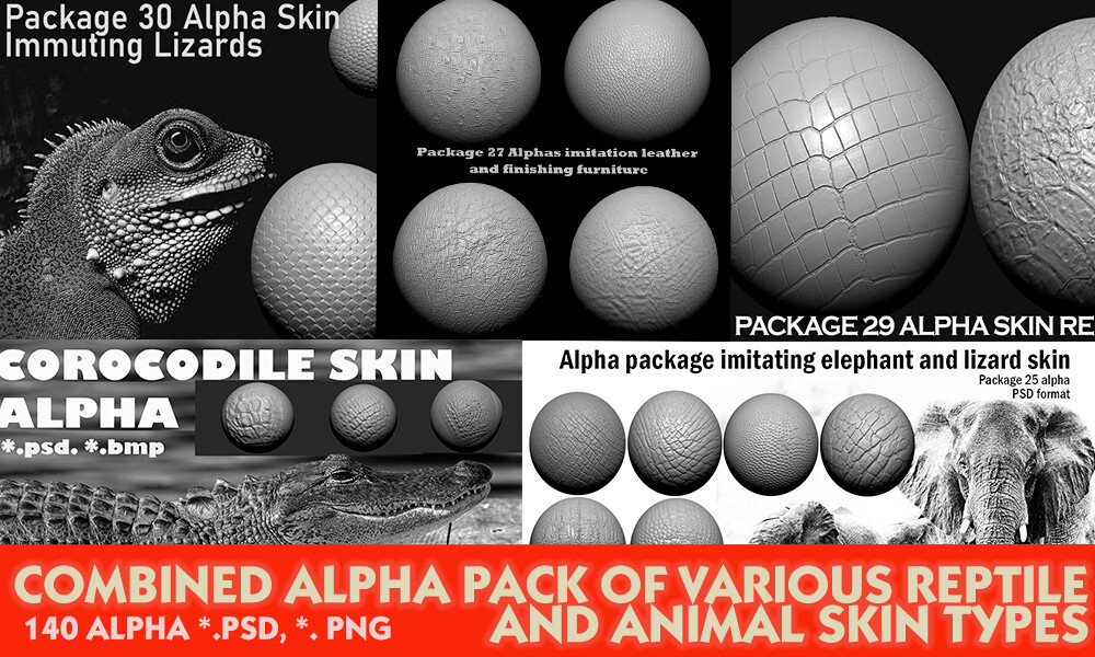 ArtStation - Combined alpha package of various reptile and animal skin ...