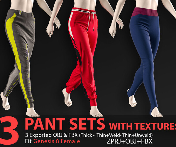 ArtStation - 3 Different Female's Pant Sets (VOL 01) with Texture ...