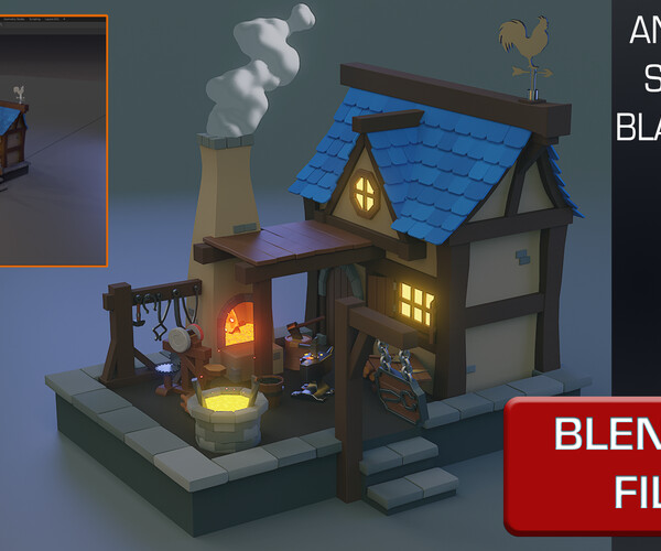ArtStation - Blender 3 Animated Stylized Blacksmith House | 3D ...