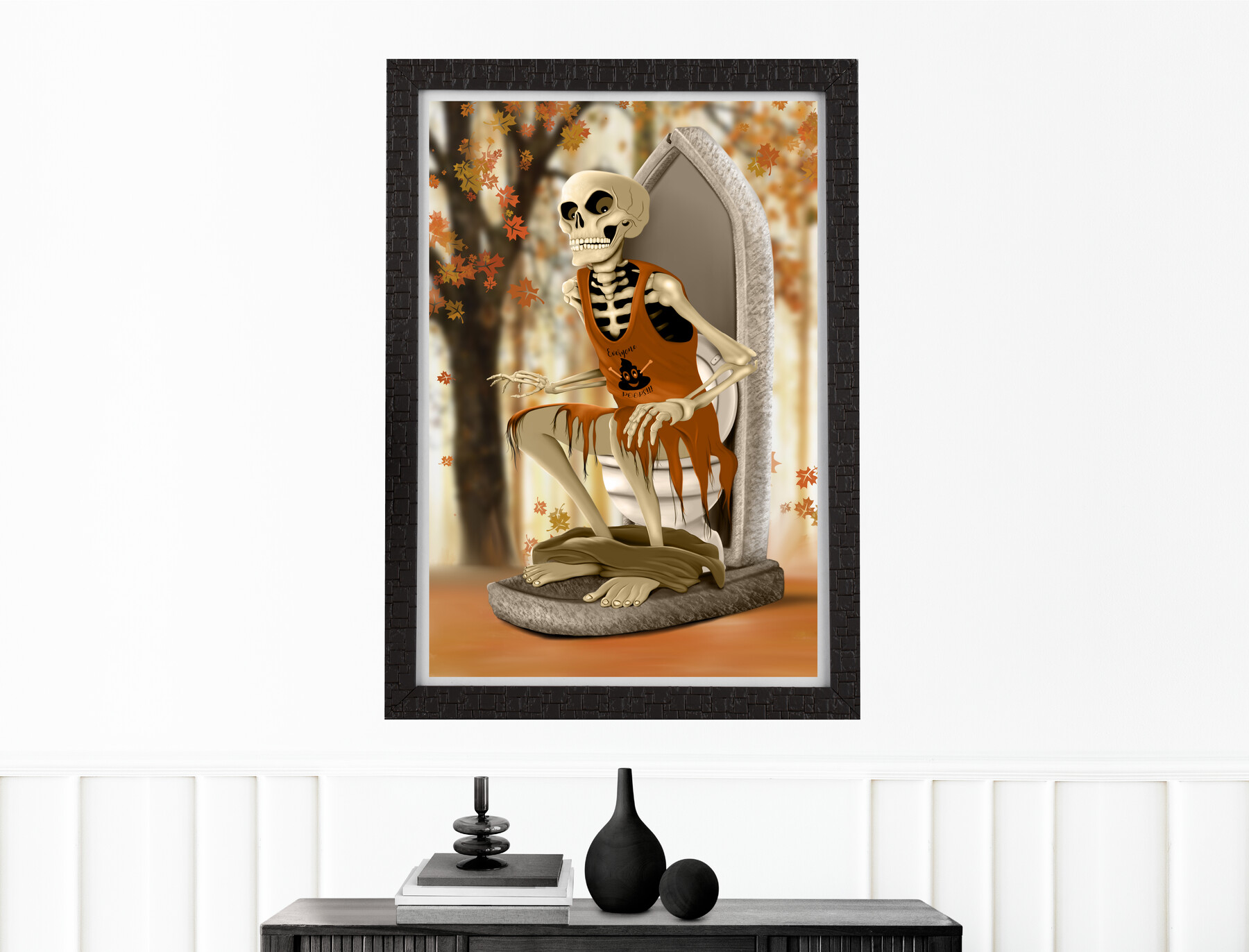 ArtStation - Printable Halloween Wall Art | Skeleton Pooping Original ...