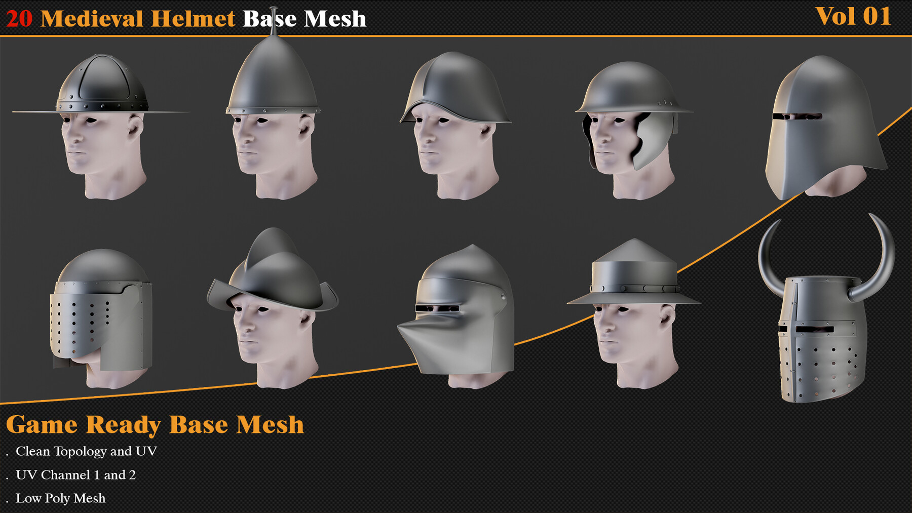 ArtStation - 20 Medieval Helmet Base Mesh - Vol 01 (Game Ready) | Game ...