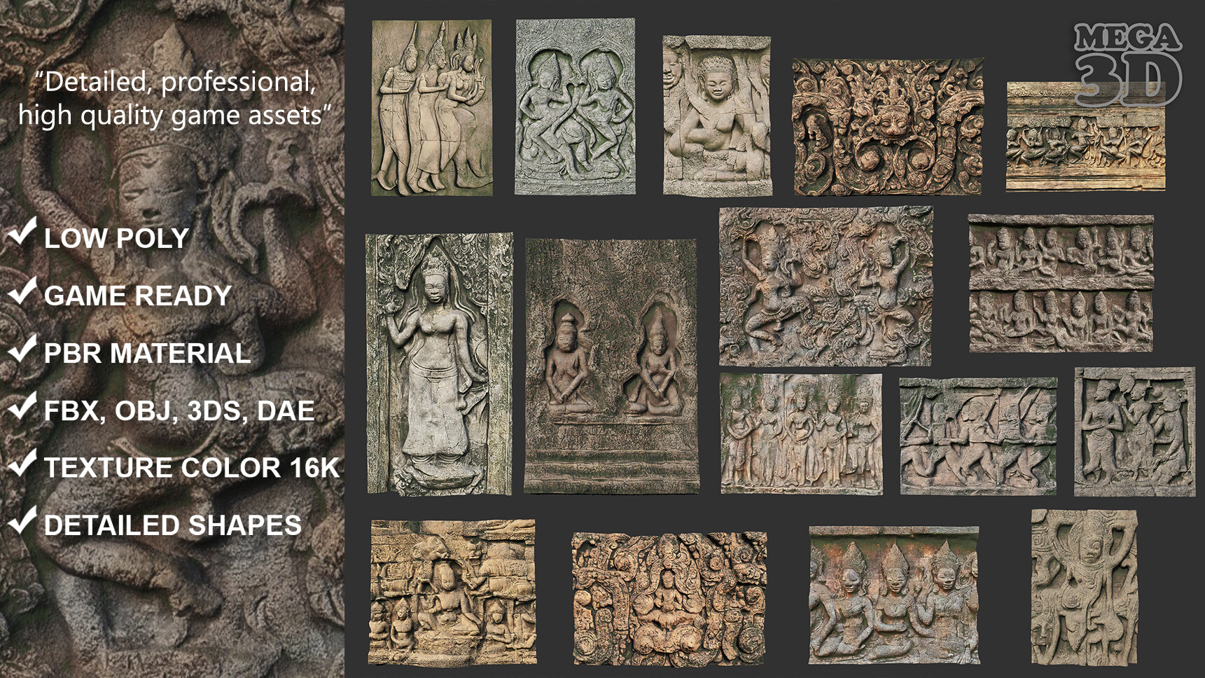 ArtStation - Low poly Ancient Khmer Temple Wall modular Ultra HD 16K ...