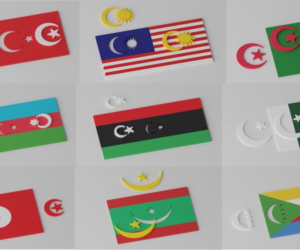 ArtStation - Islamic Muslim Countries Flags Collection 3D model | Resources