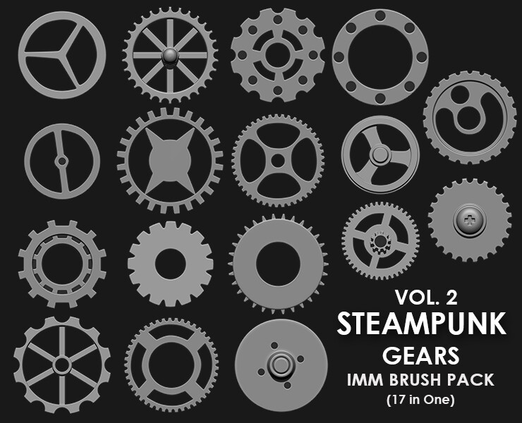 ArtStation - Steampunk Gears IMM Brush Pack 21 in One Vol. 2 | Brushes