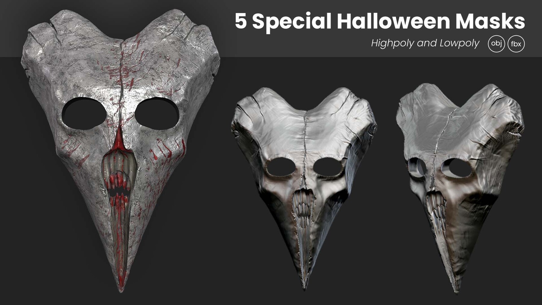 ArtStation - 5 Scary Masks (Highpoly and Lowpoly) Vol. 03 | Game Assets