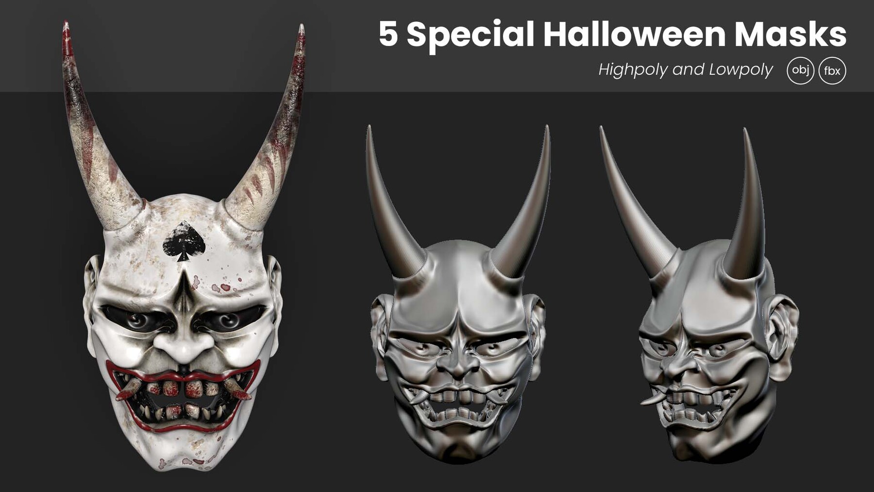 ArtStation - 5 Scary Masks (Highpoly and Lowpoly) Vol. 03 | Game Assets