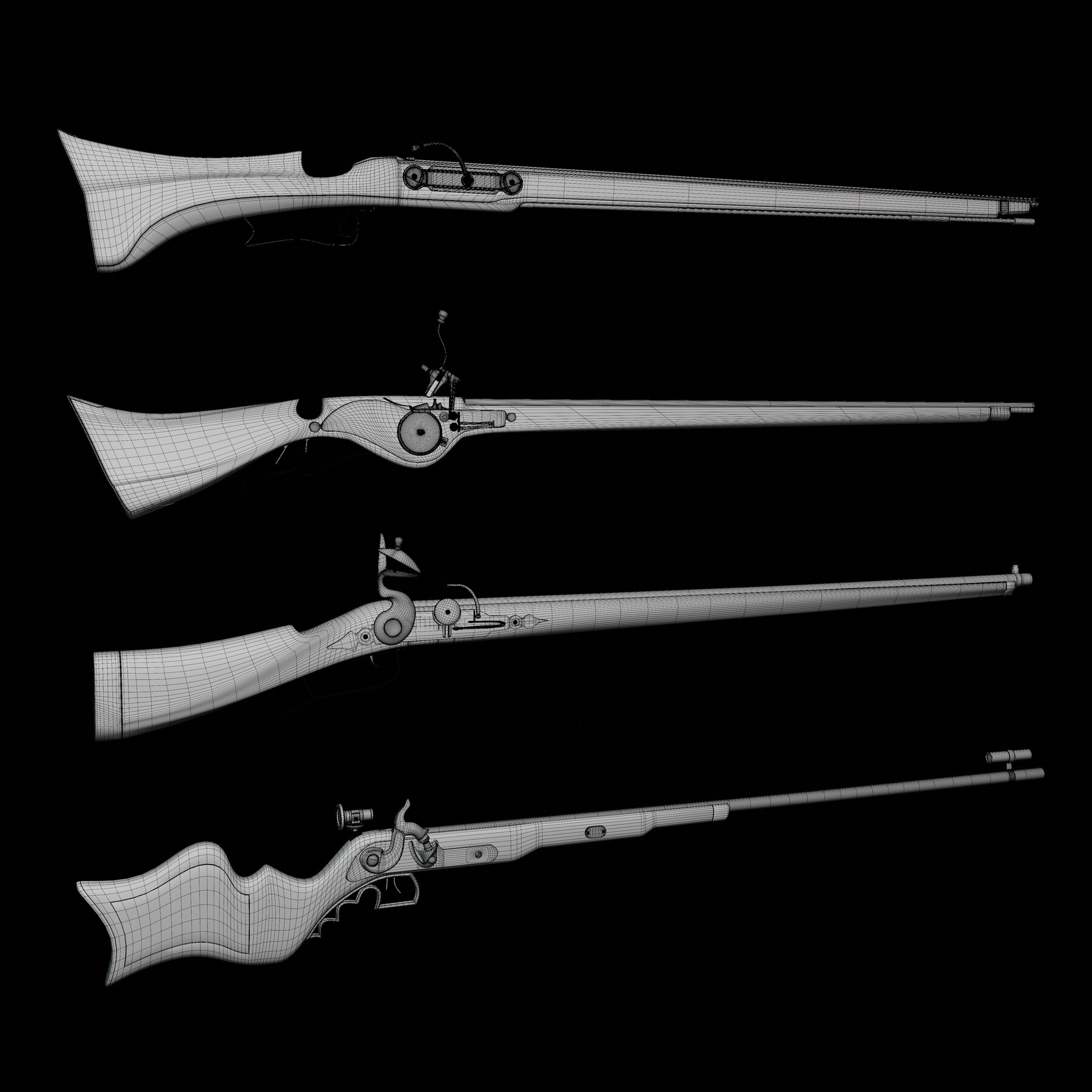 ArtStation - Antique Rifle Collection - Base Mesh & Textured High Poly ...
