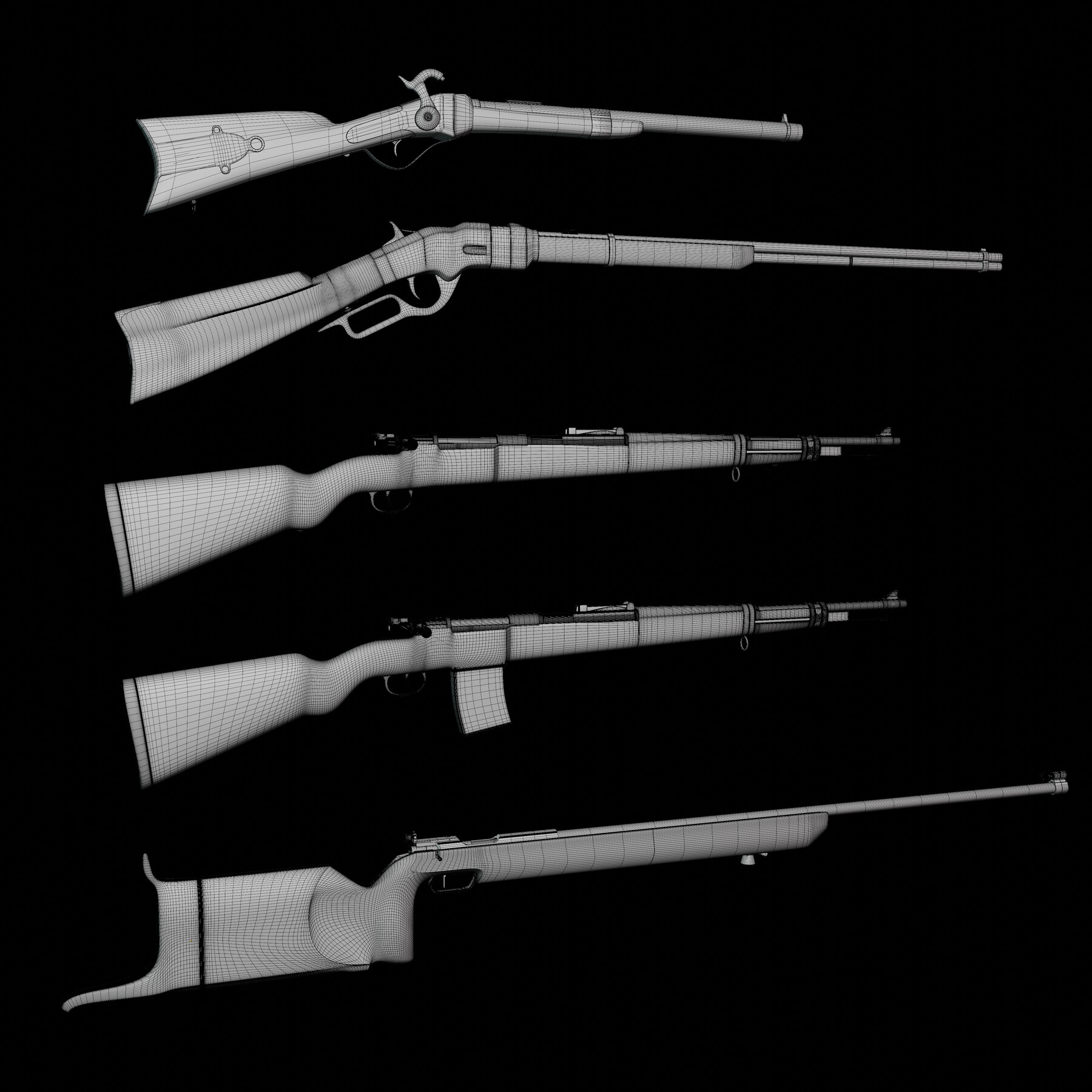 ArtStation - Antique Rifle Collection - Base Mesh & Textured High Poly ...