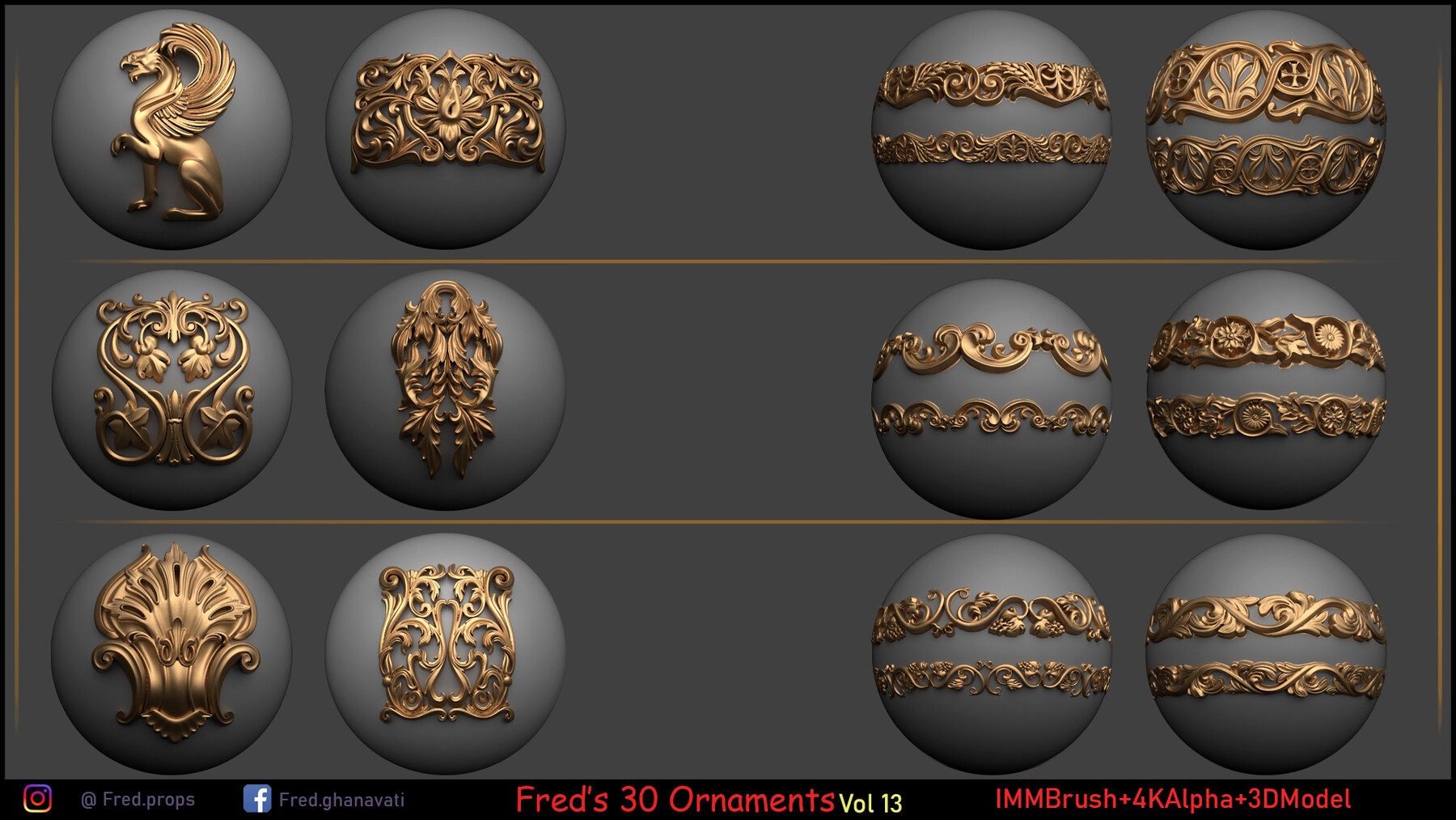 ArtStation - Fred's ORNAMENT IMMBRUSH+3dModels+Alpha Vol 13 | Brushes