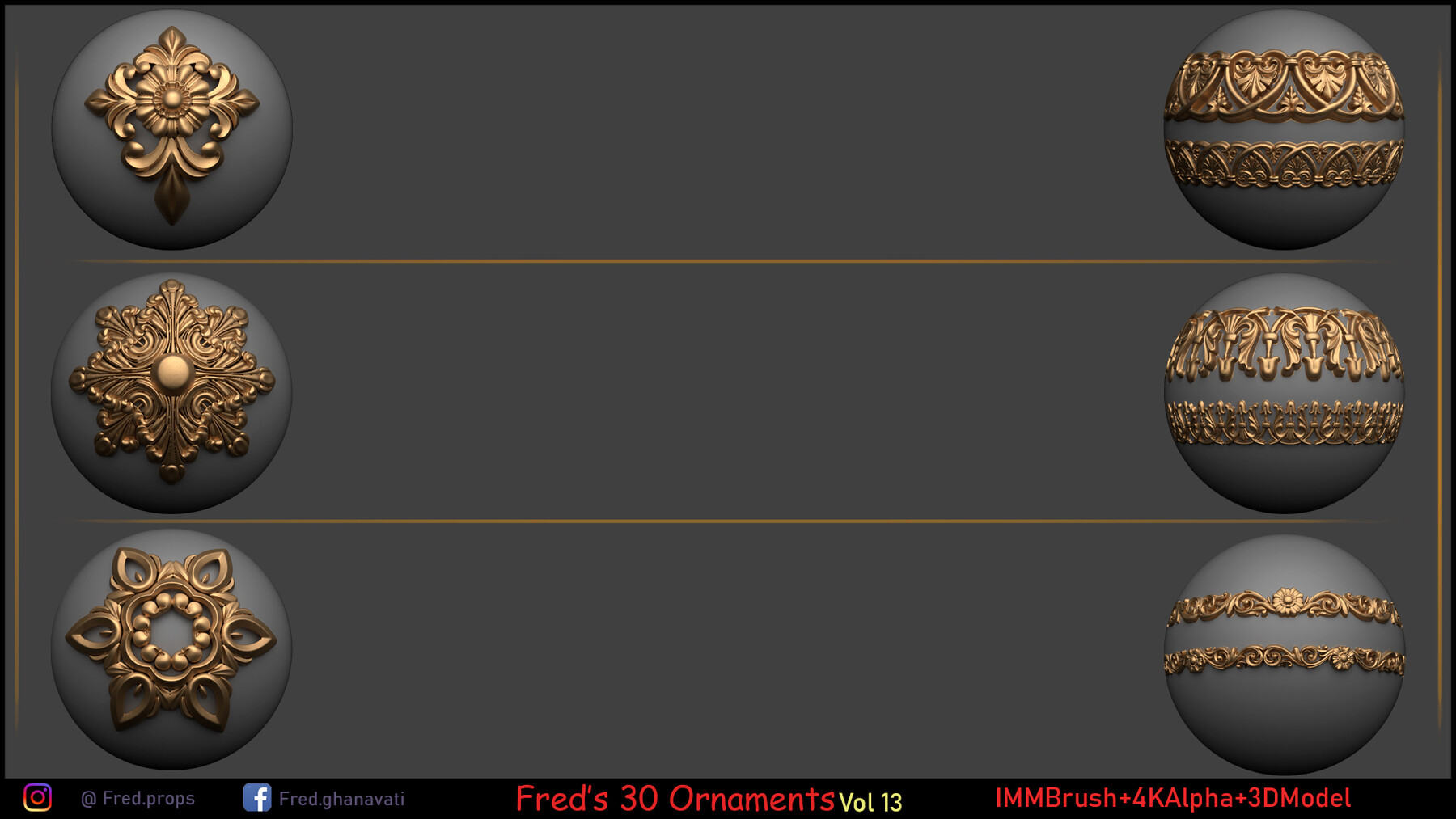 ArtStation - Fred's ORNAMENT IMMBRUSH+3dModels+Alpha Vol 13 | Brushes