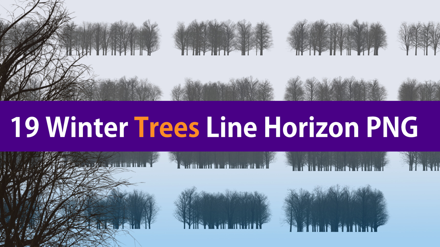ArtStation - 19 Winter Trees Line Horizon Cutout Trees Pack 01 | Resources