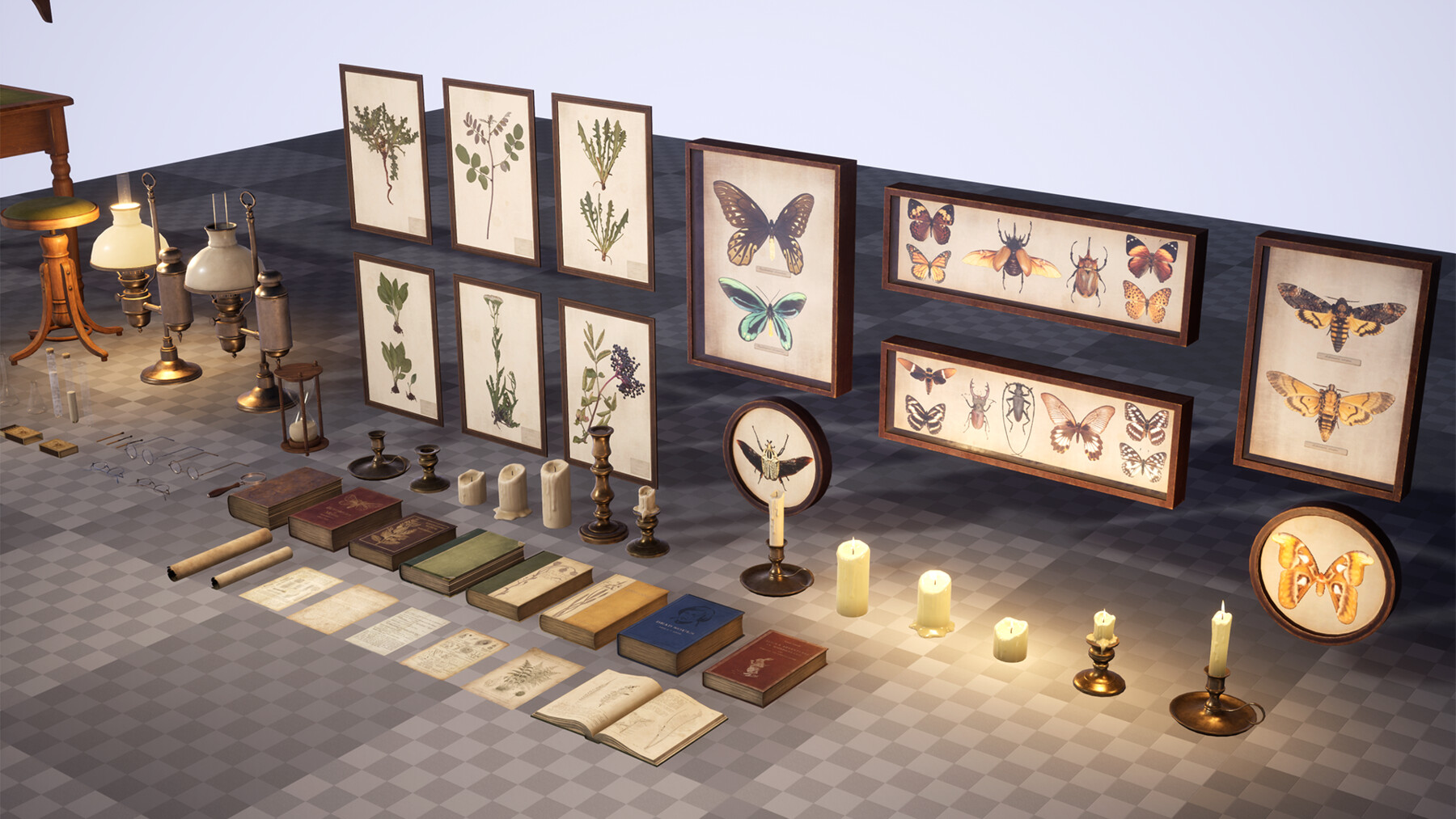 ArtStation - Victorian Laboratory Props Pack | Candles, Books, Bottles ...