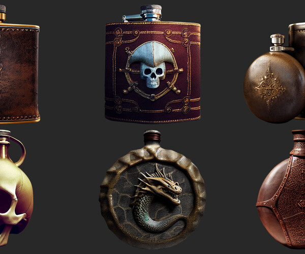 ArtStation - 70 Flasks and Waterskins | Game Assets