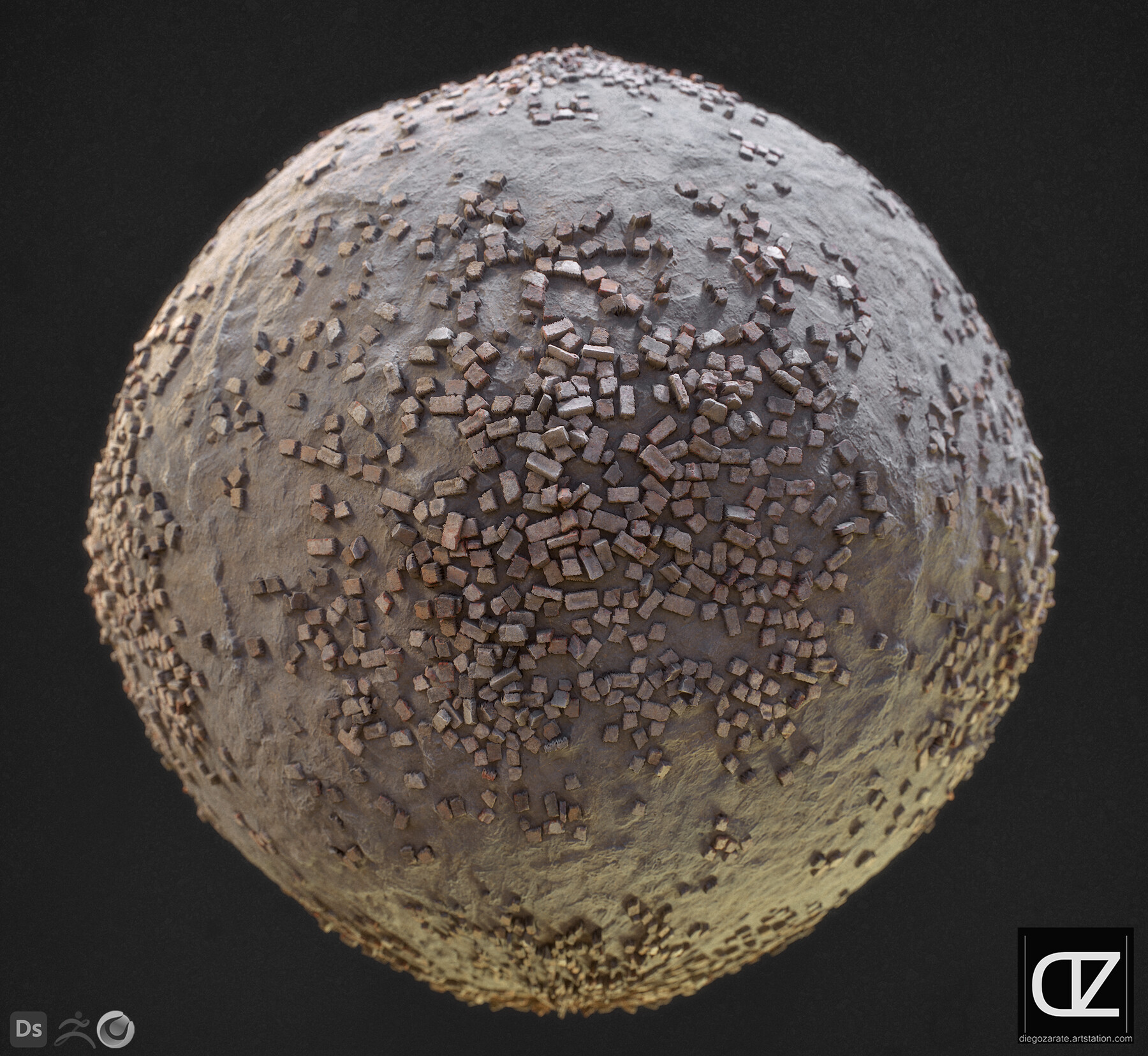 ArtStation - PBR - RUBBLE BRICK DEBRIS PILE ON DRY CONCRETE - 4K MATERIAL + SBS GRAPH | Game Assets
