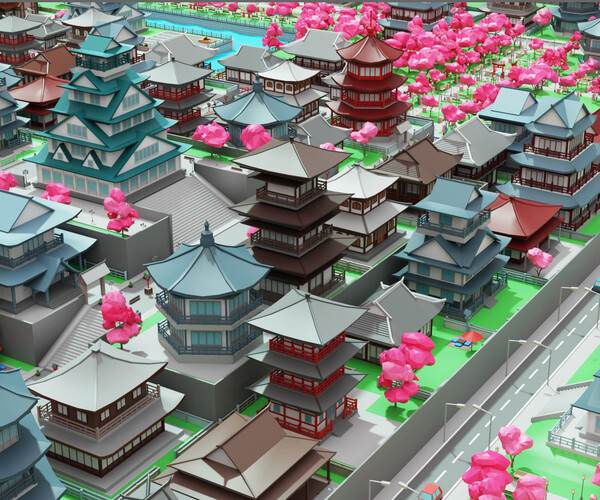 ArtStation - City Japan Low-poly 3D model | Game Assets