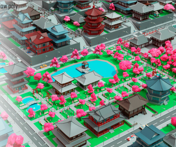 ArtStation - City Japan Low-poly 3D model | Game Assets
