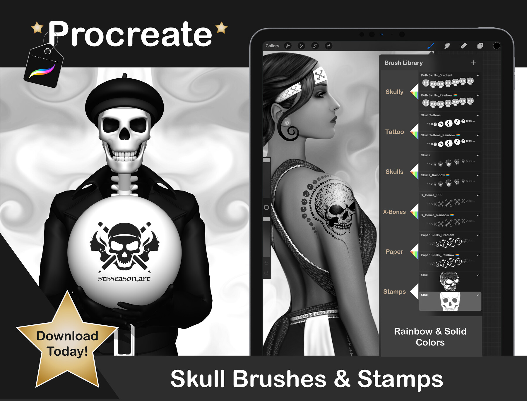 ArtStation - Procreate Brushes Skulls, Skeletons, Bones, Tattoos & Stamps | Halloween Gothic ...