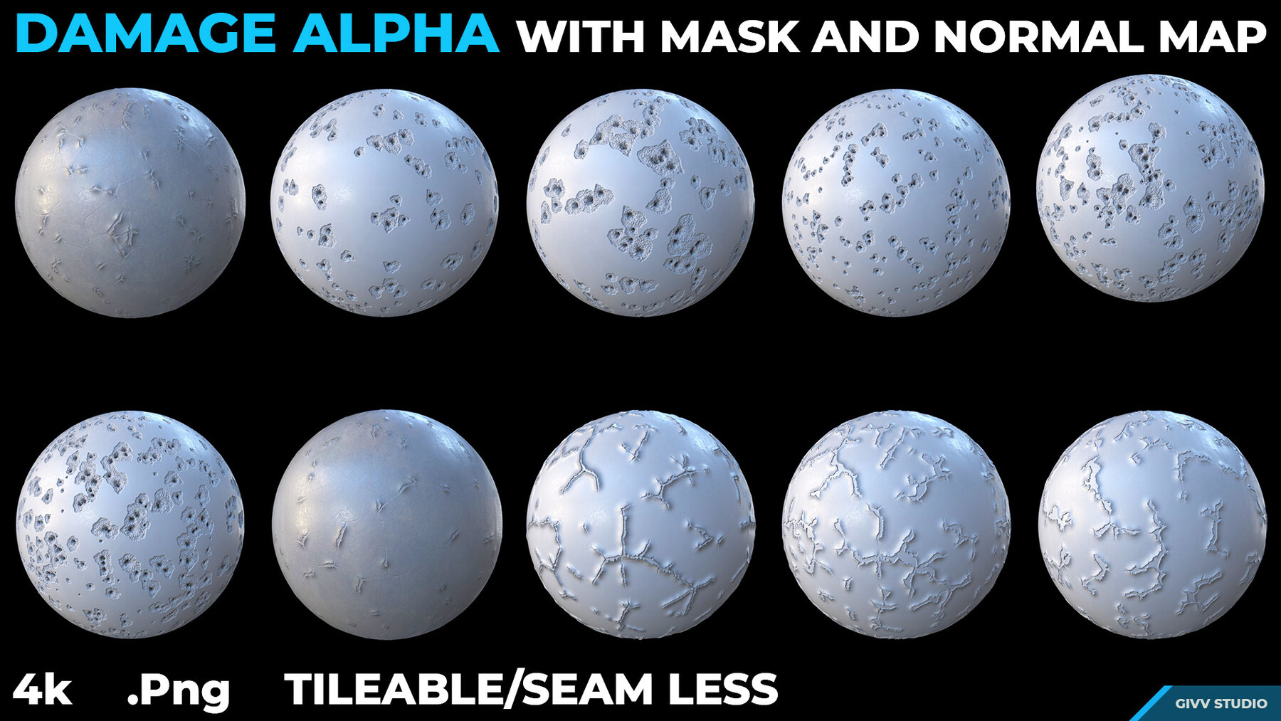 ArtStation - 50 Damage Alpha +Mask +Normal (4K .Png Tileable Seamless ...