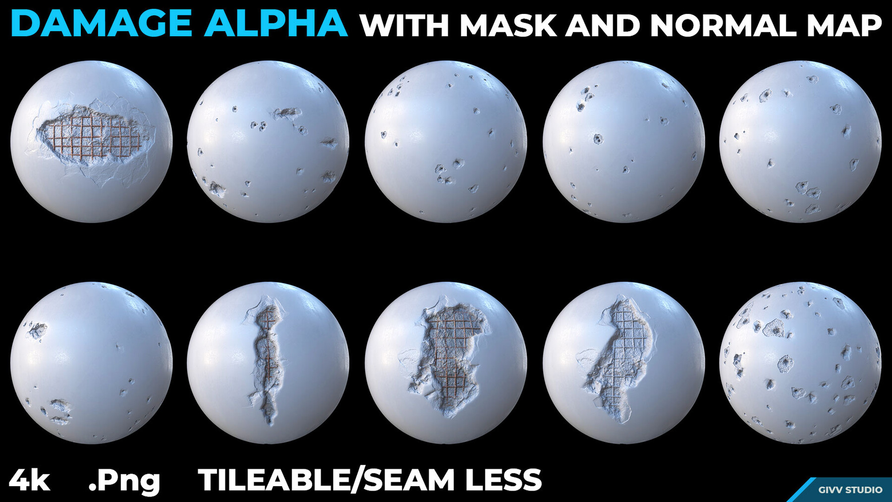 ArtStation - 50 Damage Alpha +Mask +Normal (4K .Png Tileable Seamless ...