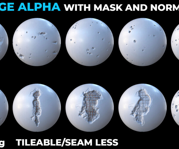 ArtStation - 50 Damage Alpha +Mask +Normal (4K .Png Tileable Seamless ...