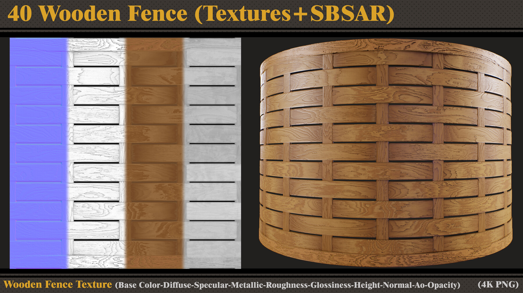 ArtStation - 40 Wooden Fence (Textures + SBSAR) | Game Assets