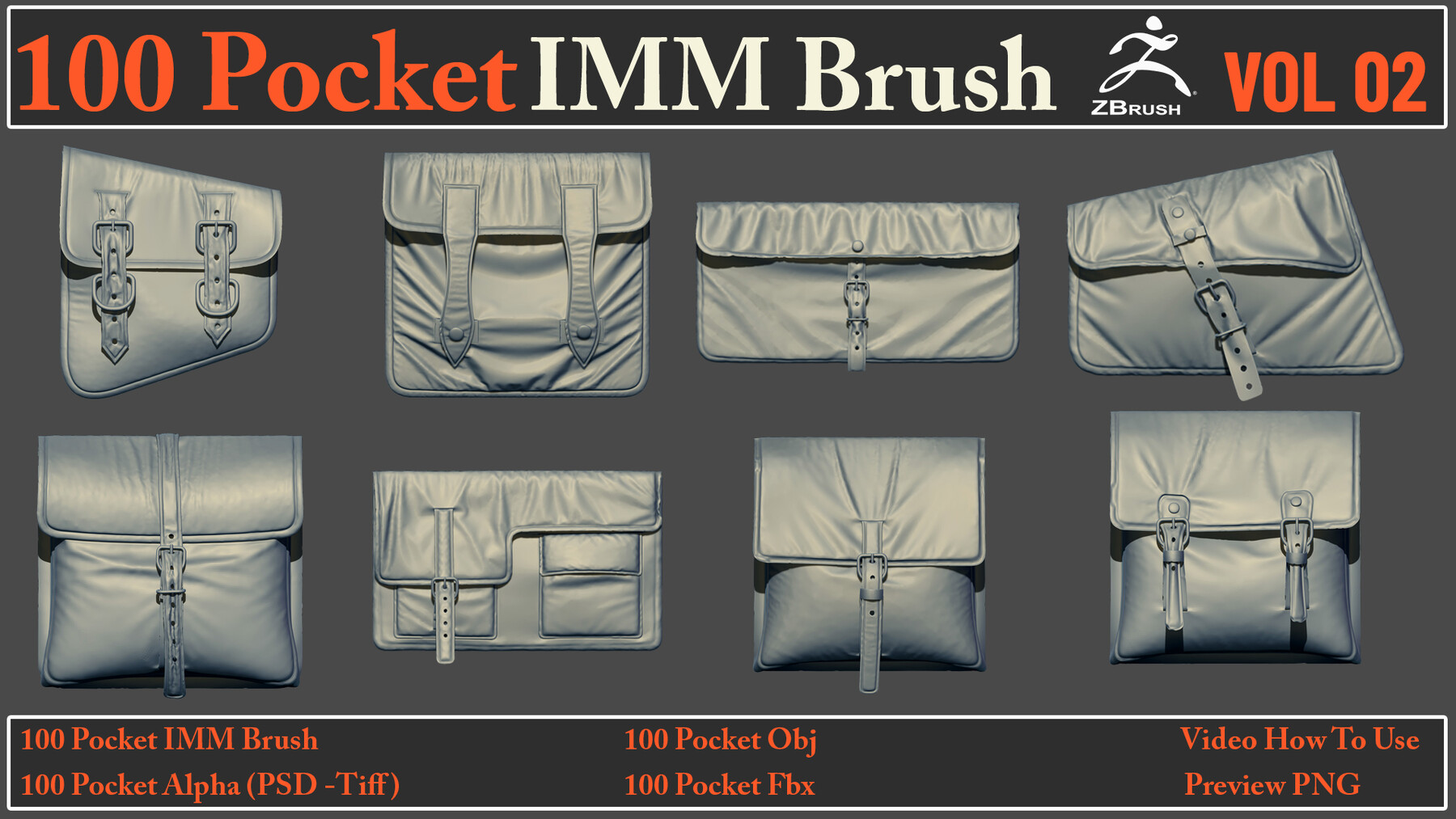 ArtStation - 100 Pocket IMM Brush VOL02 + 100 FBX & OBJ +Video How To ...