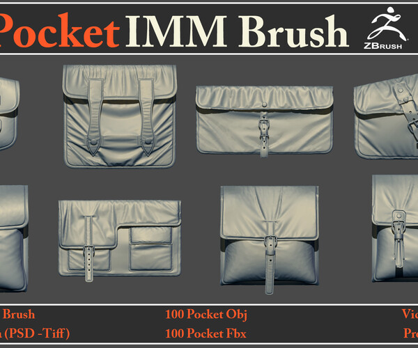 ArtStation - 100 Pocket IMM Brush VOL02 + 100 FBX & OBJ +Video How To ...