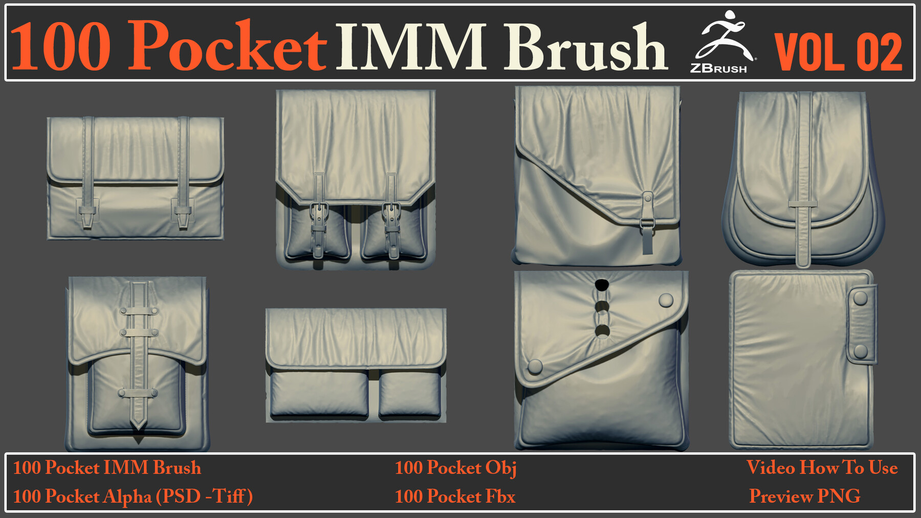 ArtStation - 100 Pocket IMM Brush VOL02 + 100 FBX & OBJ +Video How To ...