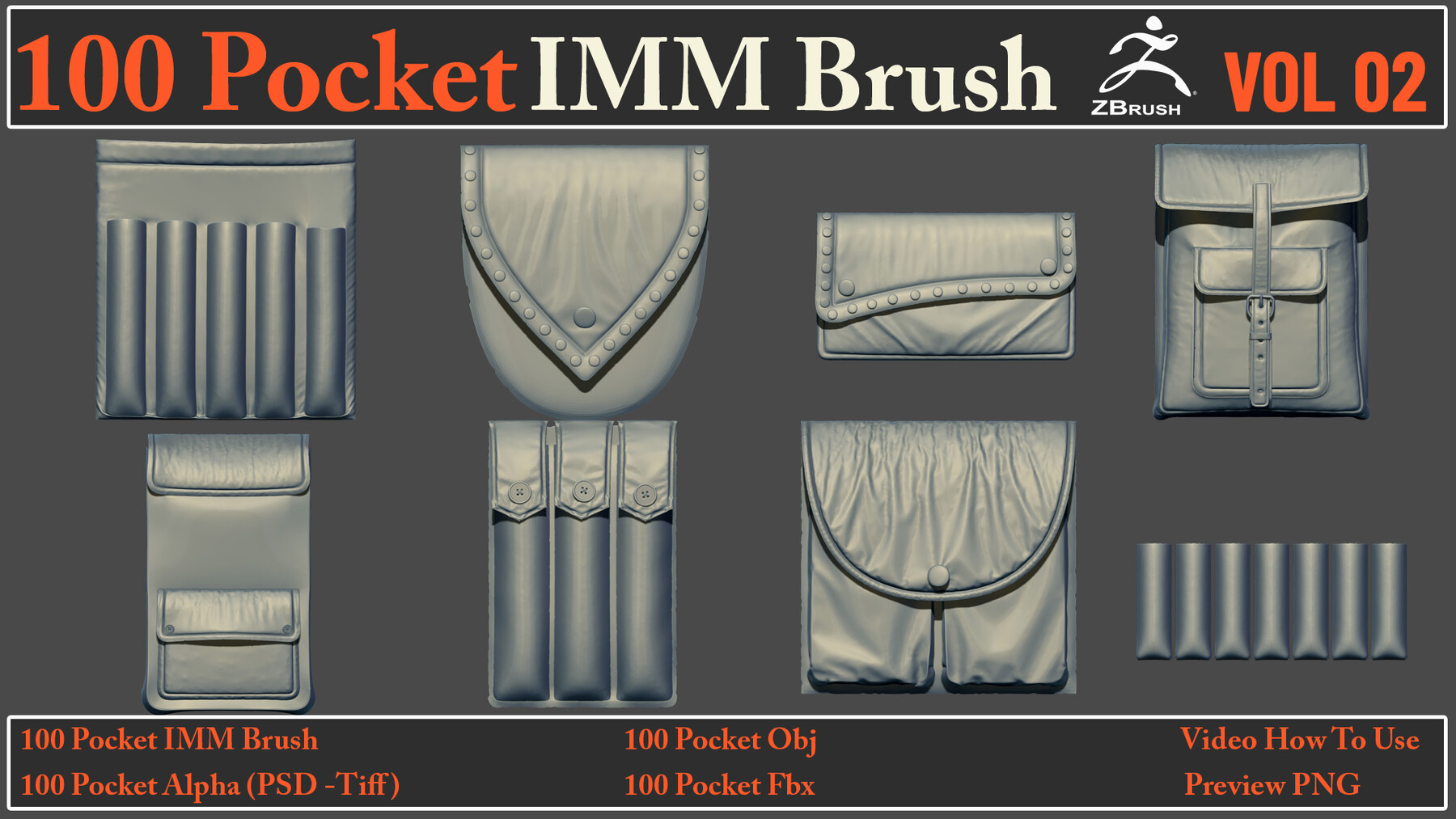ArtStation - 100 Pocket IMM Brush VOL02 + 100 FBX & OBJ +Video How To ...