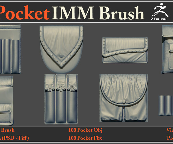 ArtStation - 100 Pocket IMM Brush VOL02 + 100 FBX & OBJ +Video How To ...