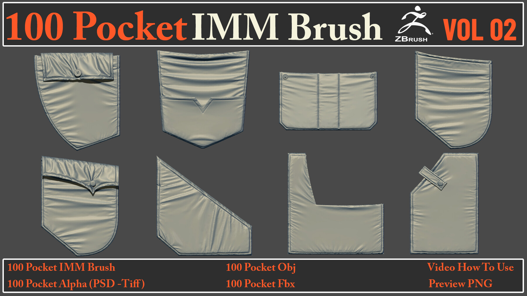 ArtStation - 100 Pocket IMM Brush VOL02 + 100 FBX & OBJ +Video How To ...