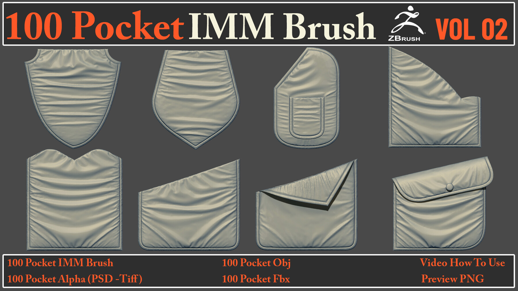 ArtStation - 100 Pocket IMM Brush VOL02 + 100 FBX & OBJ +Video How To Use | Brushes