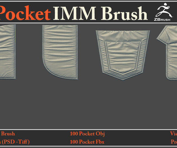 ArtStation - 100 Pocket IMM Brush VOL02 + 100 FBX & OBJ +Video How To ...