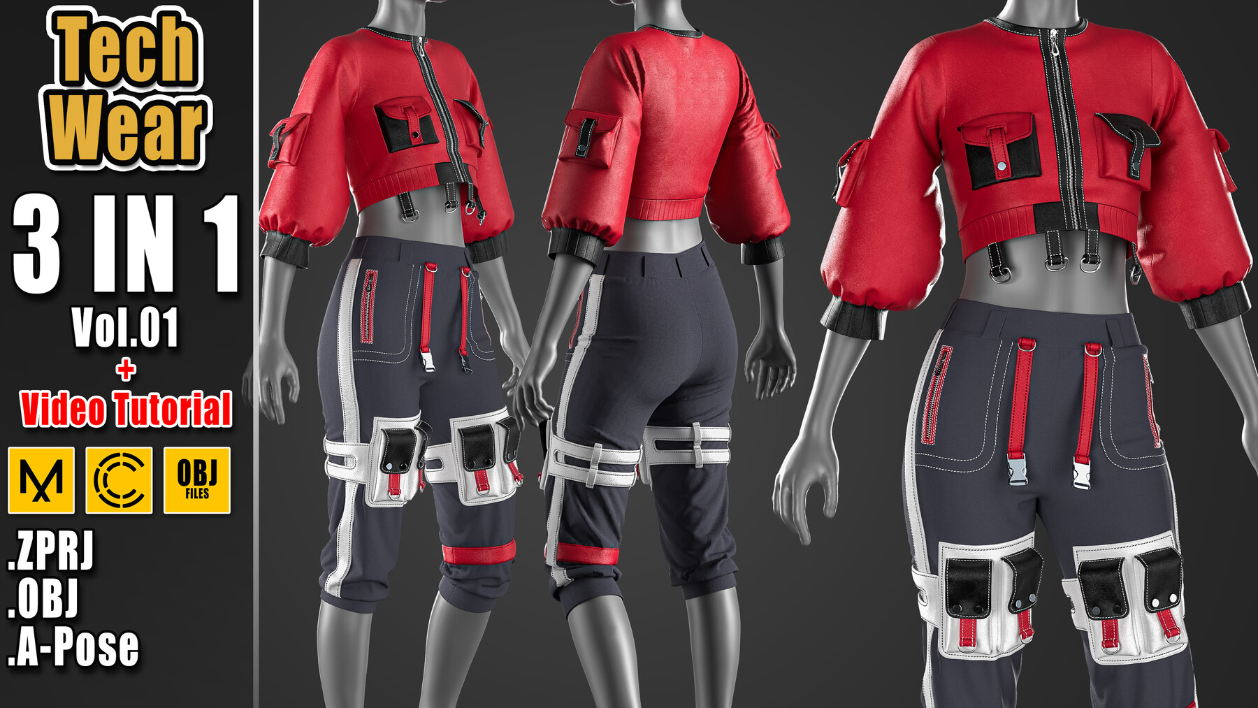 ArtStation - 3 TechWear + 3 In 1 + Clo3D/Marvelous + Video Tutorial + ZPRJ + OBJ Vol.01 | Game ...