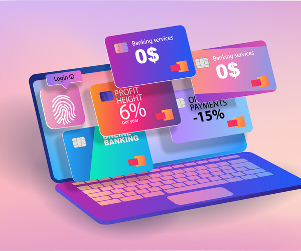 ArtStation - Banking interface and plastic bank cards on the laptop ...