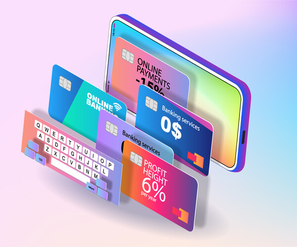 ArtStation - Bank plastic cards and banking application on the mobile phone screen | Artworks