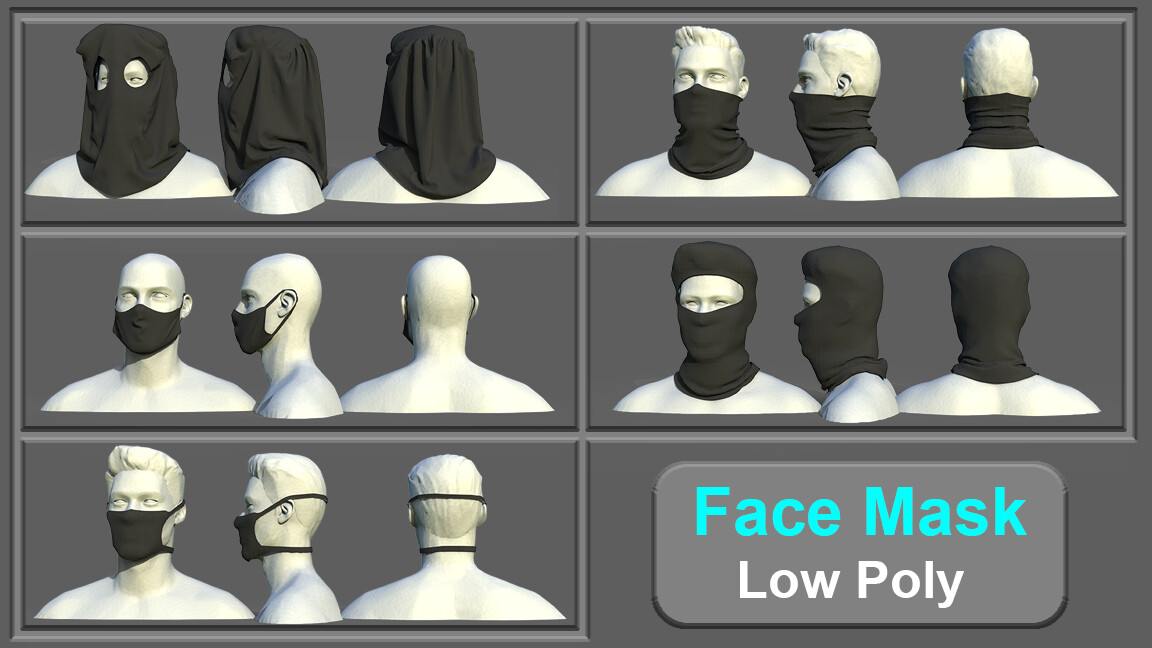 ArtStation - Face Mask Low Poly With UV Vol.1 | Game Assets