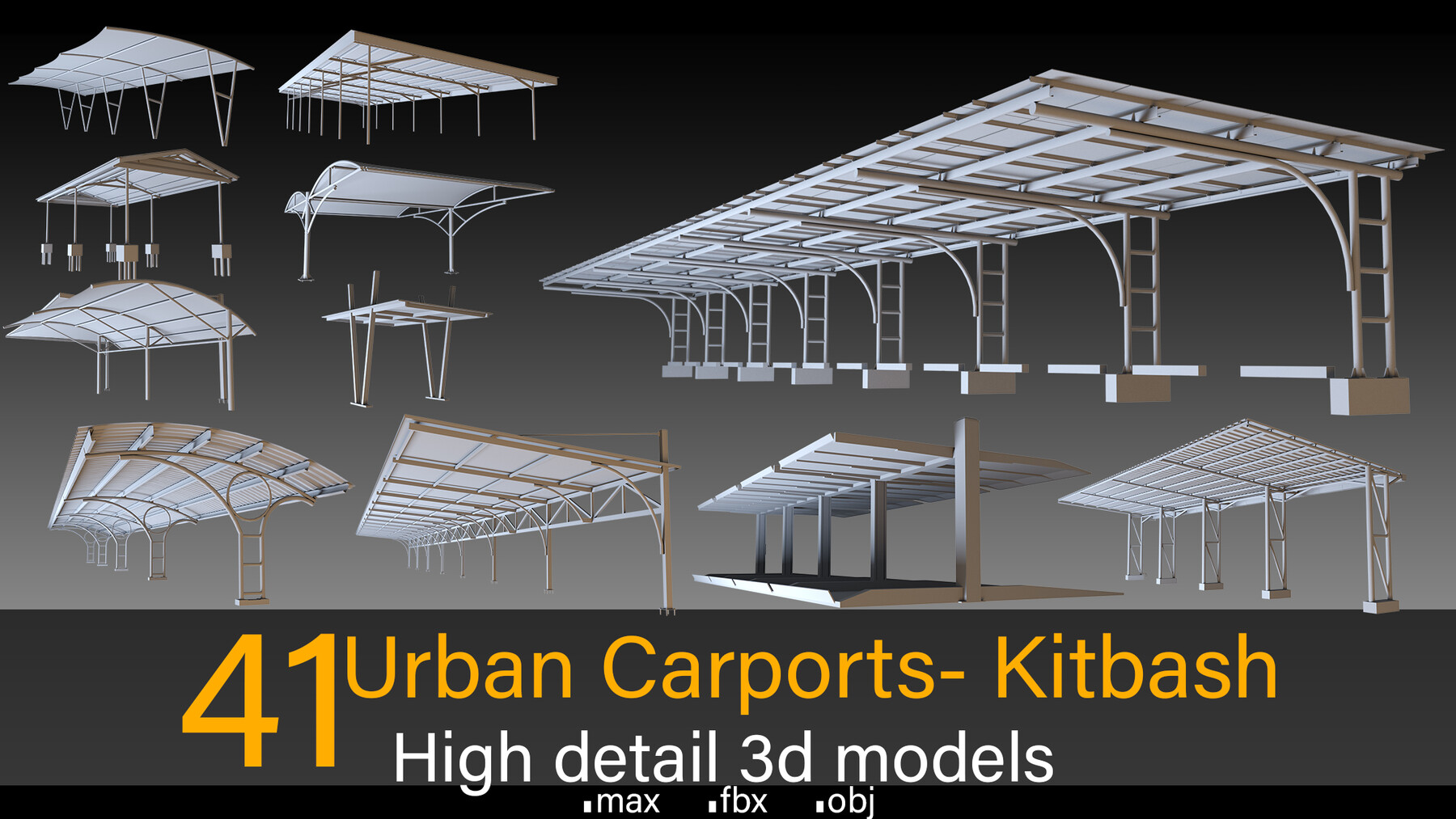 ArtStation - 41 Urban Carports- Kitbash- High detail 3d models | Resources