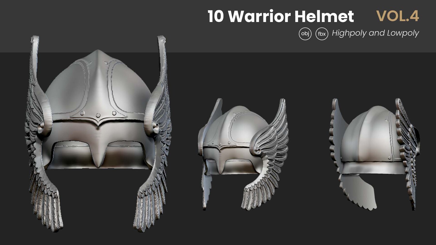 ArtStation - 10 Warrior Helmets (Highpoly and Lowpoly) Vol. 04 | Game Assets