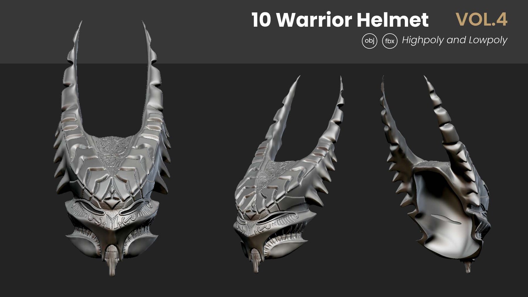 ArtStation - 10 Warrior Helmets (Highpoly and Lowpoly) Vol. 04 | Game Assets