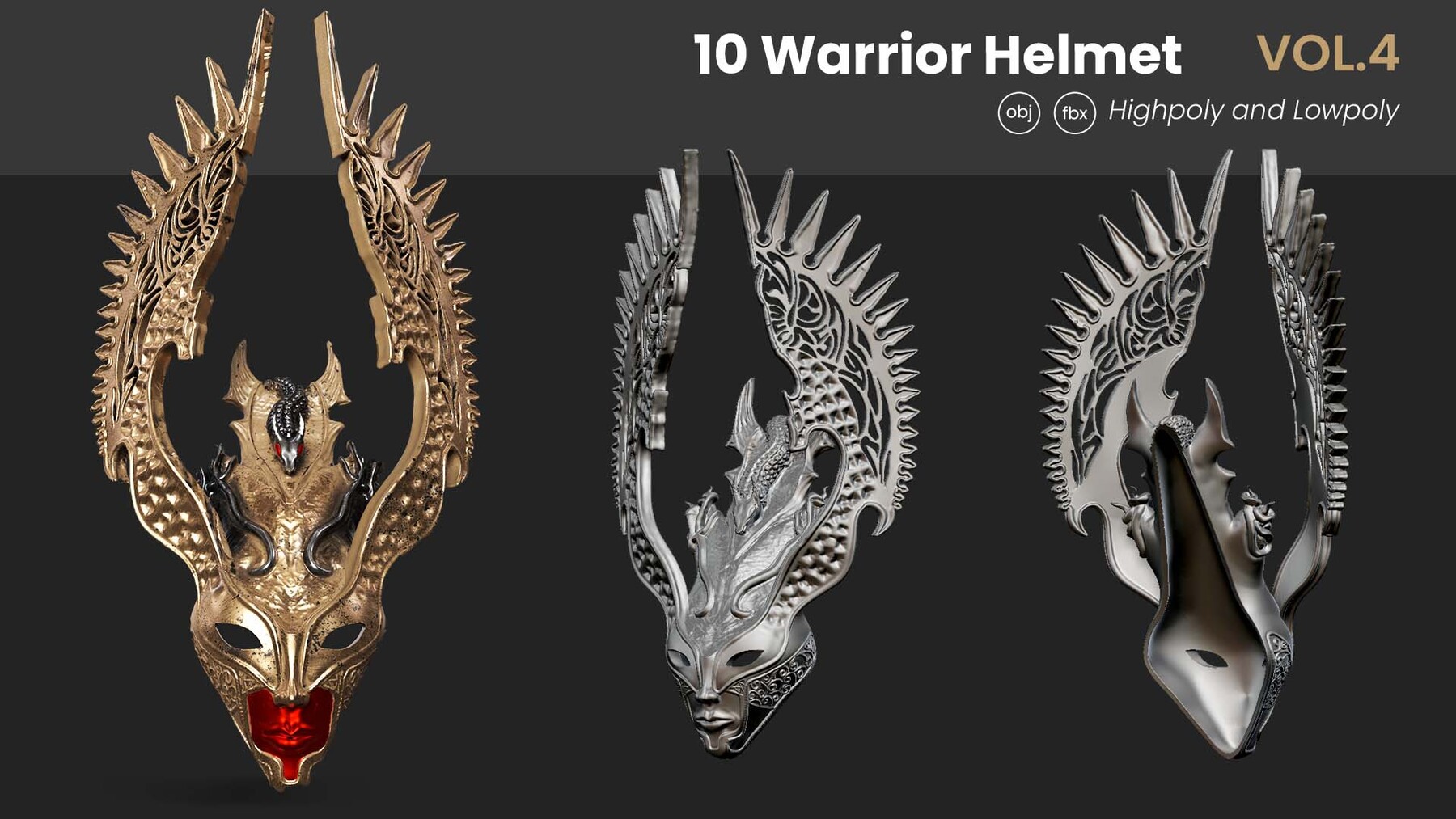 ArtStation - 10 Warrior Helmets (Highpoly and Lowpoly) Vol. 04 | Game Assets
