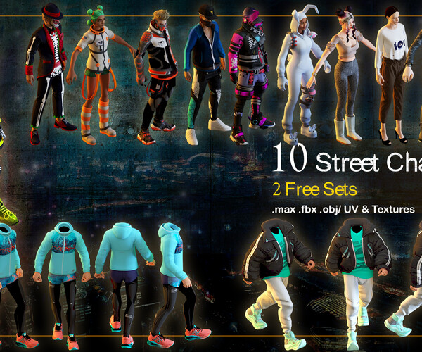 ArtStation - 10 Street Characters_ 2 Free Sets_ 3d model | Resources