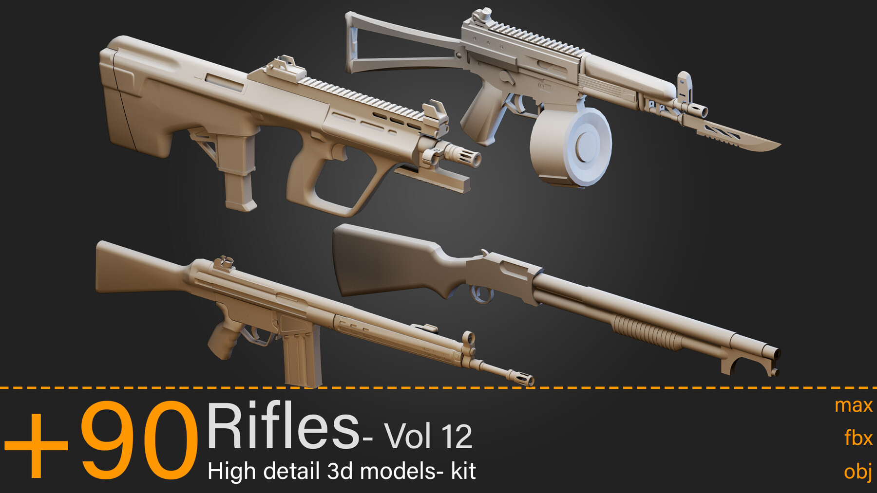 ArtStation - +90- Rifles- Vol 12- 3d models-max.fbx.obj | Resources