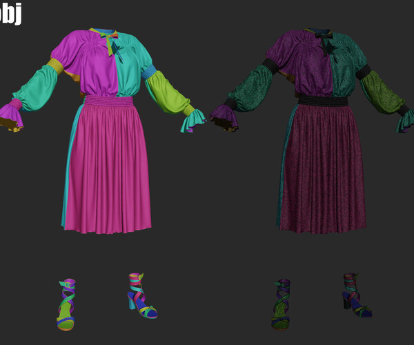 ArtStation - Dress 8_4. Marvelous Designer/Clo3d project + OBJ. | Resources