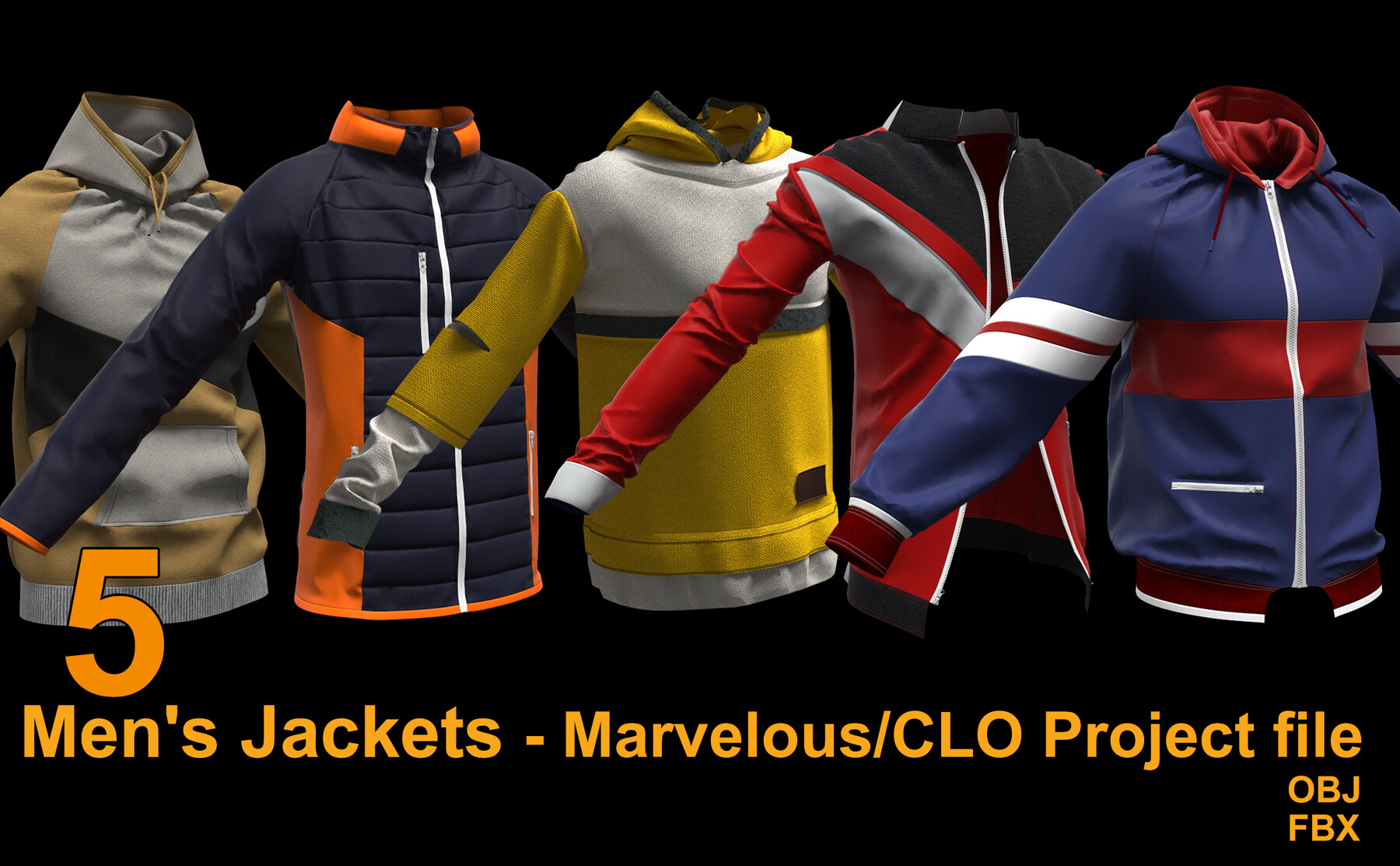 ArtStation - 5 men's Jacket & Hoodie Marvelous / CLO Project file +Fbx ...
