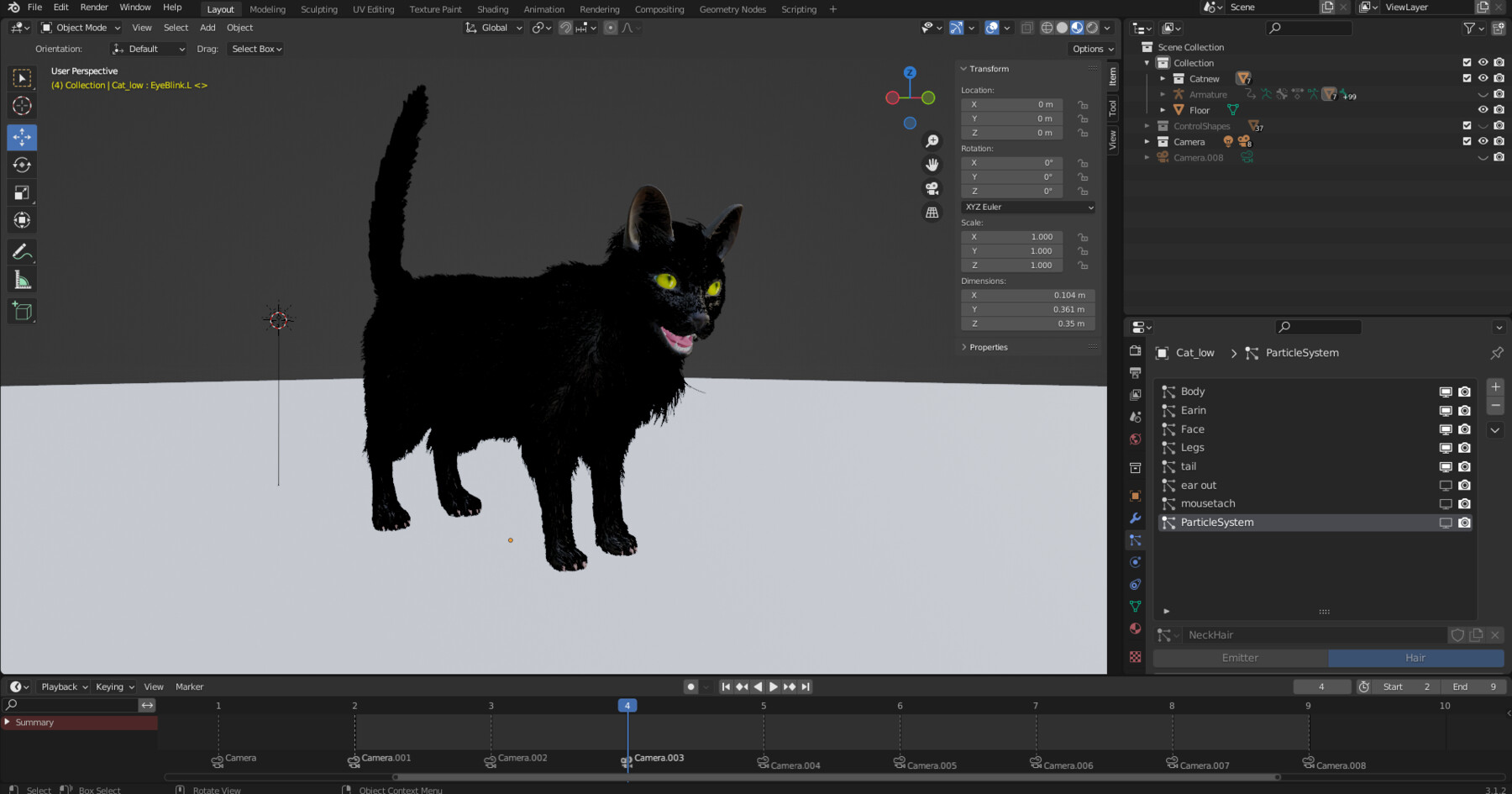 ArtStation - Fur Cat Black Rigged and Animated in Blender | Game Assets