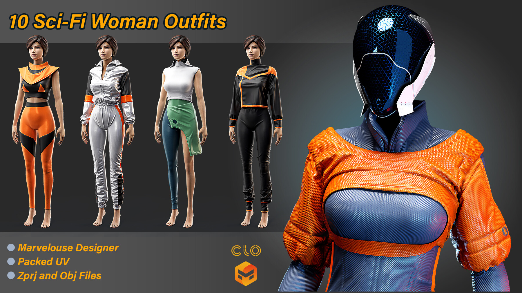 ArtStation - 10 Sci-Fi Woman Outfits Vol.01 / Zprj + Obj | Game Assets