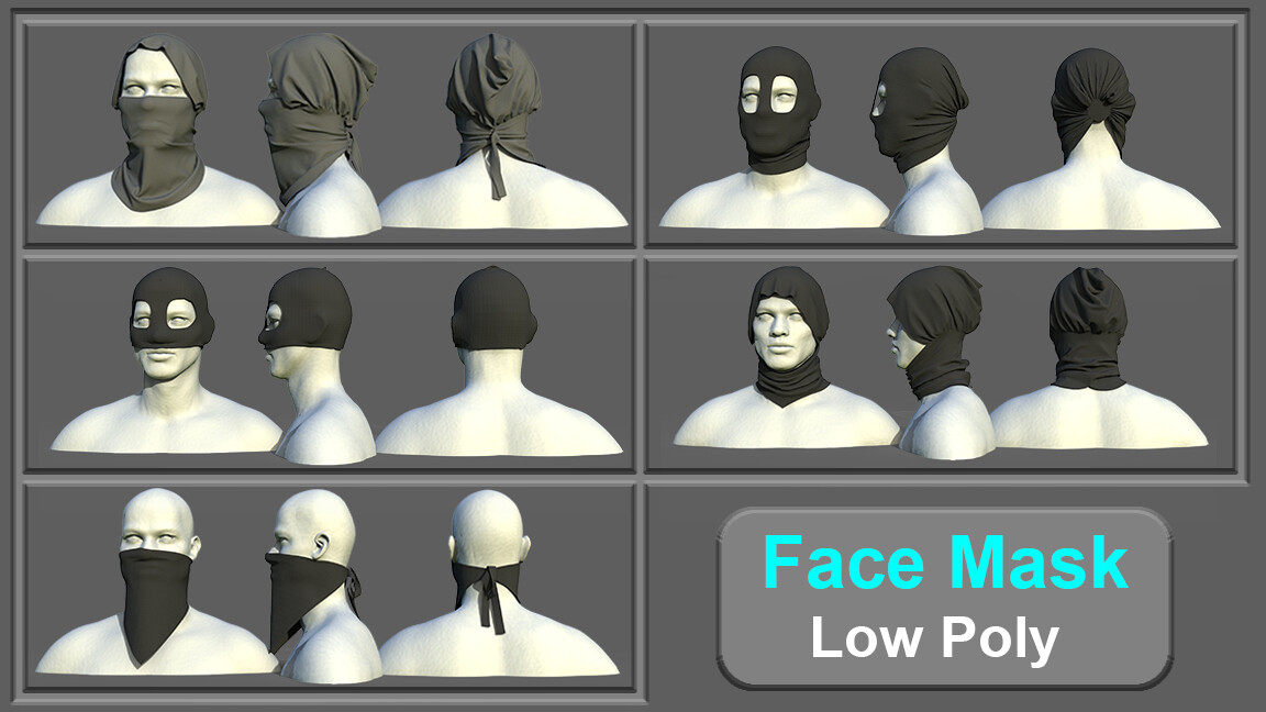 ArtStation - Face Mask Low Poly With UV Vol 2 | Game Assets